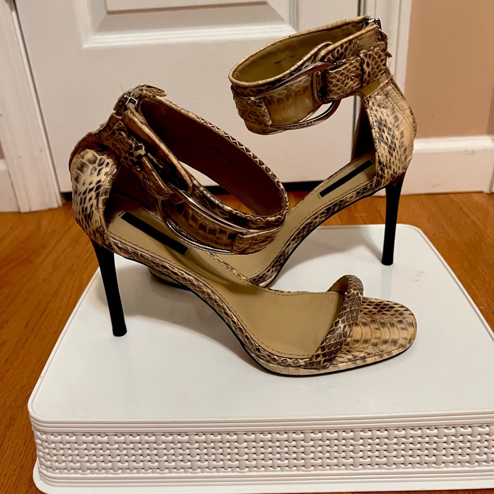 Rachel Zoe Heels, Snake Texture 4” Heels Open Toes - Gem